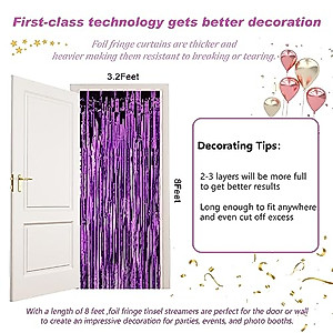 Mtkocpk Purple Party Decorations - 3-Pack of 8x3.2 Feet Purple Foil Fringe Streamers Curtains Perfect for Gender Reveals, Bachelor Parties, Mermaid, and Butterfly Themed Birthday Party Decor