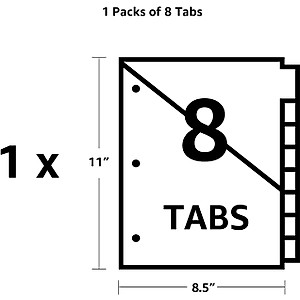 Amazon Basics 8-Tab Plastic Binder Dividers, Rewritable Tabs, with one pocket 3 sets