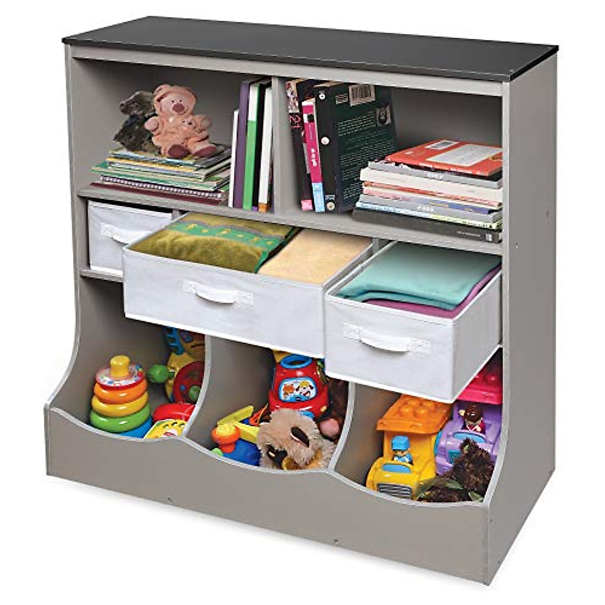 Badger Basket Combo Bin Toy Storage Unit and Book Shelf for Kids with 3 Baskets - Woodgrain/Gray