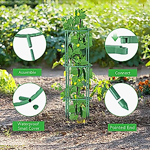 Growneer Plant Stake, 16 Pcs Plant Support Stakes, Stackable Flower Support Stake for Garden, Tomato Plant Support with 50m Twist Tie, Plant Holder for Indoor and Outdoor, Easy to Assemble