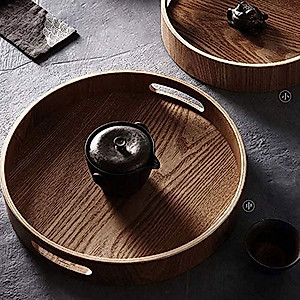 Beilay LC-1904N 25x25x2.7cm Bamboo Wood Natural Serving Tray, Raised Edge, Food Tray,Cut-Out Handles Round
