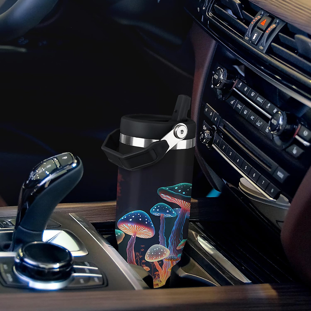 Unyopsa Mushroom Tumbler with Handle 30oz Vacuum Insulated Mushroom Cup with Lid and Straw Mushroom Gifts for Women Men