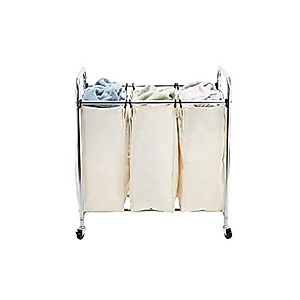 Seville Classics Laundry Hamper Sorter Cart Mobile Premium 3-Bag Heavy-Duty, Chrome