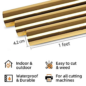 Prime Vinyl Chrome Gold Permanent Vinyl Roll, Gold Vinyl for Cricut - 12" x 10 Ft- Chrome Metallic Adhesive Vinyl for Silhouette Cameo, Decor Sticker, Cutting Machine, Home Decal