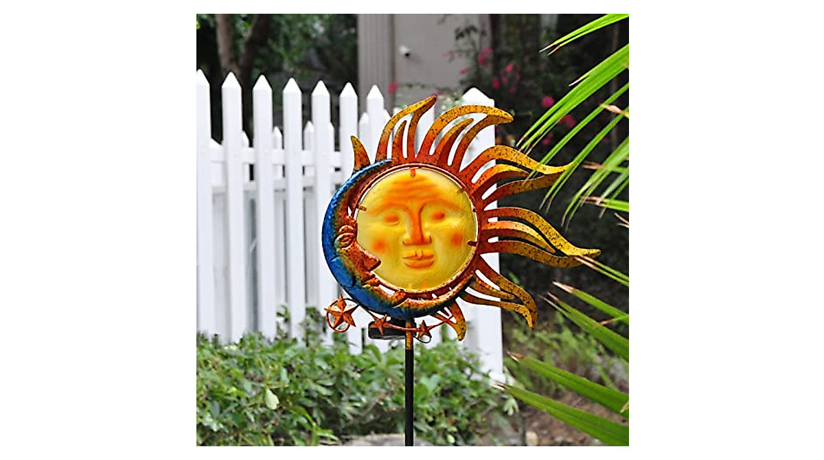 Sun Garden Stake Decor - Solar Metal & Glass Yard Art | Wotieuns