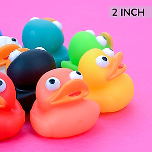 Rubber Ducks in Bulk - Ducky Eye Poppers 2 Inch - Easter Egg Fillers - Playset for Ducky Bath Toys 10 Pcs - Ducky City Rubber Duck - Baby Beach Pool - Bulk Gifts for Kids