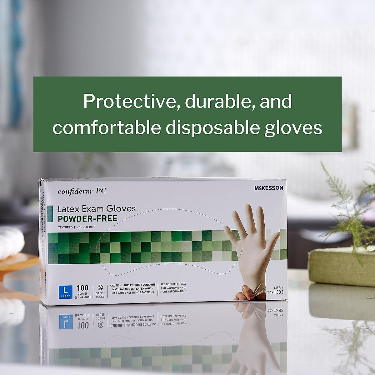 McKesson Confiderm PC Latex Exam Gloves - Powder-Free, Ambidextrous, Textured, Non-Sterile - Ivory, Size Large, 100 Count, 10 Boxes, 1000 Total