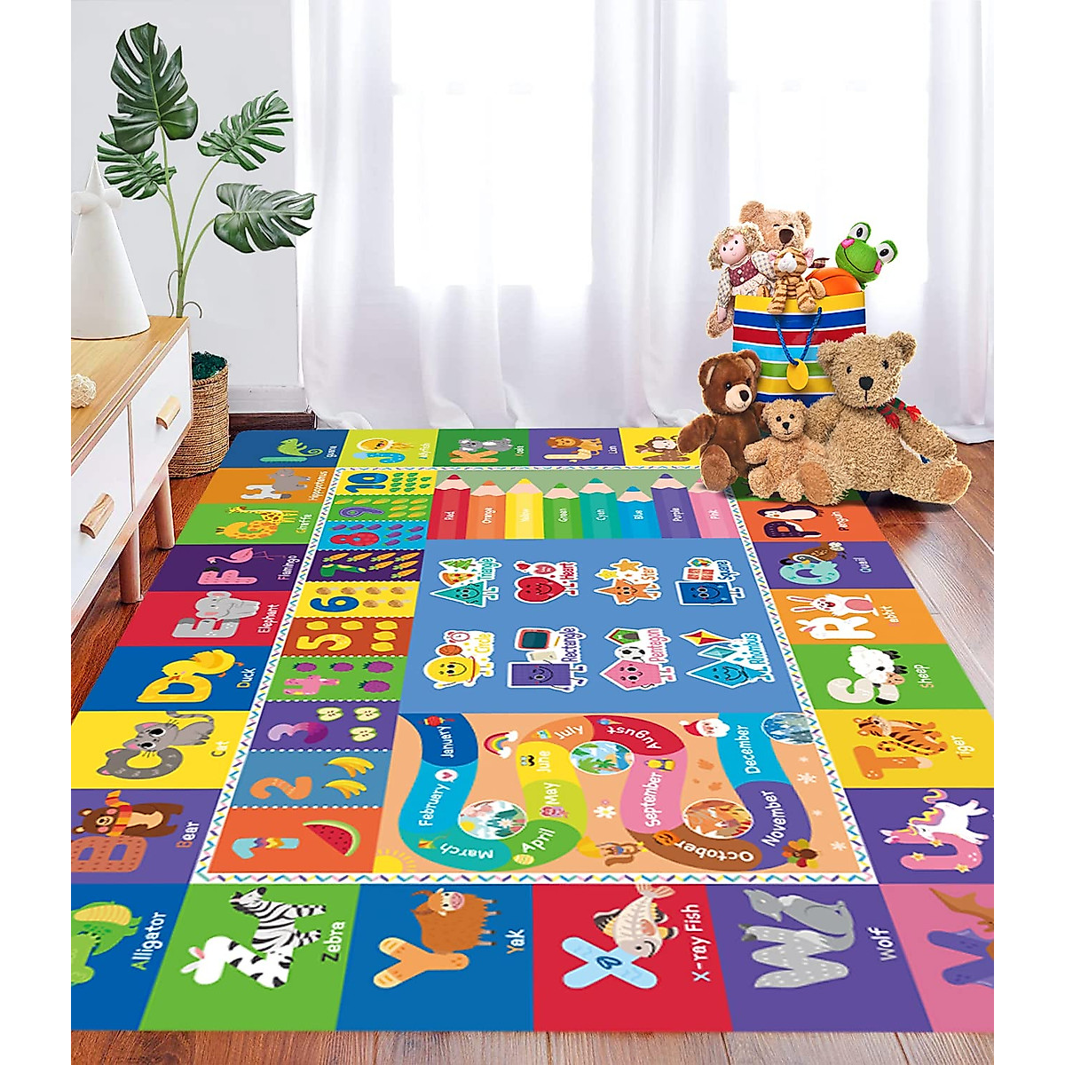 Mhconneaty Kids Play Mat Kids Rug for Playroom, 78.7x59 Inches Floor Mat for Baby Play Mat Playtime Collection ABC, Numbers, Animals, Month, Season Educational Area Rug for Kids Room Classroom