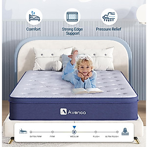 Avenco Twin XL Mattresses, Hybrid Mattress Twin XL, 10 Inch Twin XL Mattress Medium Firm for Pressure Relief and Sound Sleep, Wrapped Coils and CertiPUR-US Foam, Soft Breathable Fabric