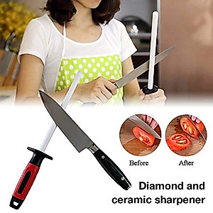 Abuycs 10 Inch Ceramic Rod Knife Honing, Ceramic Diamond Sharpening Rod for Stainless Steel Knives, Professional Knife Sharpener Rod for Home Kitchen