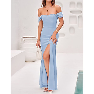 ZESICA Women's Elegant Backless Long Cocktail Dress High Slit Flowy A Line Wedding Guest Maxi Dresses,Blue,Medium