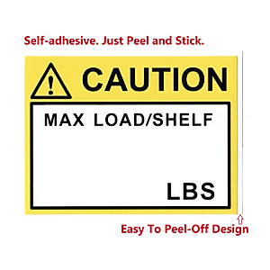 Pallet Rack Capacity Label, 3×4″ (76.2×101.6mm) Caution Max Load/Shelf LBS, Industrial Strength Warehouse Cross Beam Safety Warning Self-Adhesive PVC Sticker, British Unit, BU_A_1, Pack of 100 PCS