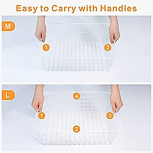 Wire Storage Baskets, iSPECLE 4 Pack Large Metal Wire Baskets Pantry Organization and Storage with Handles, Freezer Organizer Bins for Pantry Kitchen Shelf Laundry Cabinets Garage, White