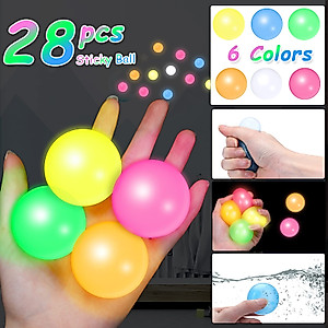 Chivao 28 Pieces Sticky Ceiling Balls Glowing Stress Balls Glow in The Dark Luminous Sticky Glow Balls Fidget Light up Sticky Ball Sensory Ceiling Globes Balls for Relax