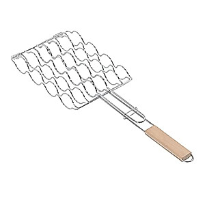 RvSky Garden kit Corn Grilling Basket Stainless Steel Beech Wood Handle Even Heat Distribution 4 Corns Capacity Grilling Holder for Camping