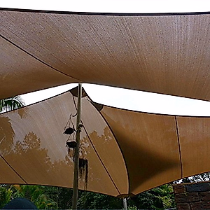 E&K Sunrise Reinforcement Large Sun Shade Sail 24' x 24' Rectangle Heavy Duty Strengthen Durable Outdoor Garden Canopy UV Block Fabric (260GSM)- - Brown