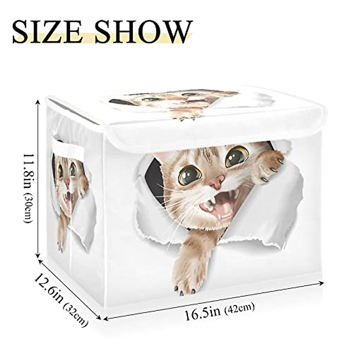 RunningBear Cartoon Cute Cat Large Storage Bins with Lid Collapsible Storage Bin Shelves Basket Clothes Toys Bin for Home Toys Clothes