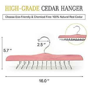 TOPIA HANGER American Red Cedar Wooden Tie Racks for Closet, 24 Tie Hangers Organizer, High-Grade Space Saving Necktie Holder for Storage and Display Bra, Tank Top, Camisole (1-Pack) CT14T
