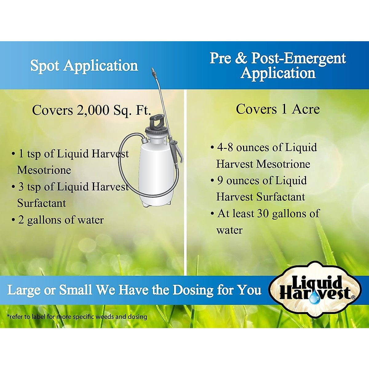 Liquid Harvest Surfactant 8 oz and Mesotrione 8 oz Bundle for Effective Lawn & Turf Grass Weed Control