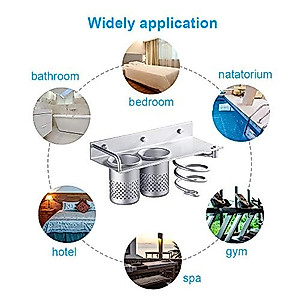 Hair Dryer Holder Wall Mount, Toothbrush Hairdryer Holder Organizer Storage Handing Rack, Upgrade Special Aluminum, Bathroom Hanging Rack Organizer with 2 Cups