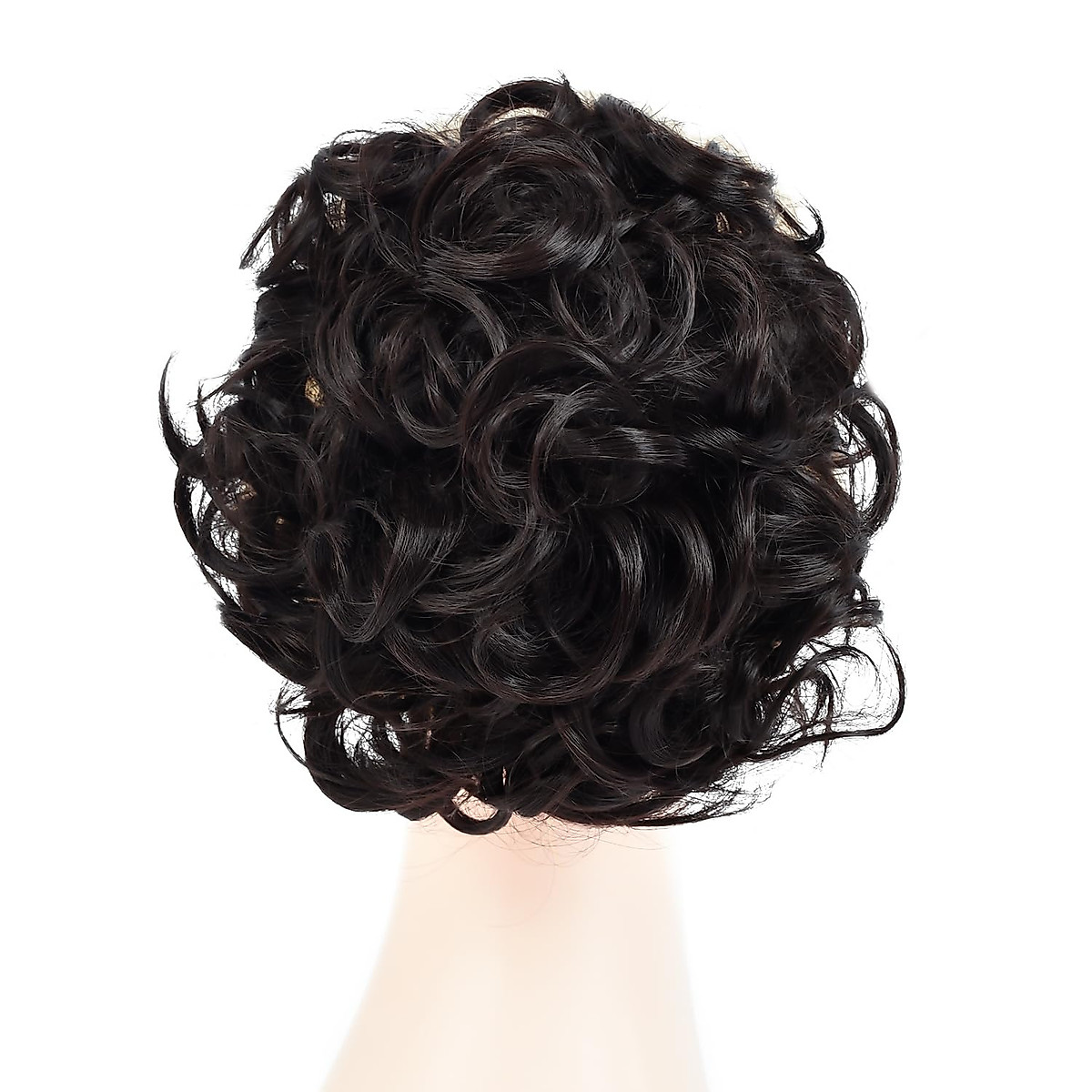 Rose bud Chignon Hairpiece Curly Bun Extensions Scrunchie Updo Synthetic Combs in Messy Bun Hair Piece for Women Dark Brown