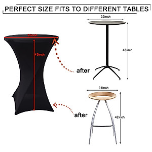Merkaunis 6 Pack Cocktail Table Covers,Stretch Cocktail Table Tablecloth 32"x43" Fitted Hightop Table,Square Cocktail Tablecloth for Bar Wedding Cocktail Party Banquet Table (Black)