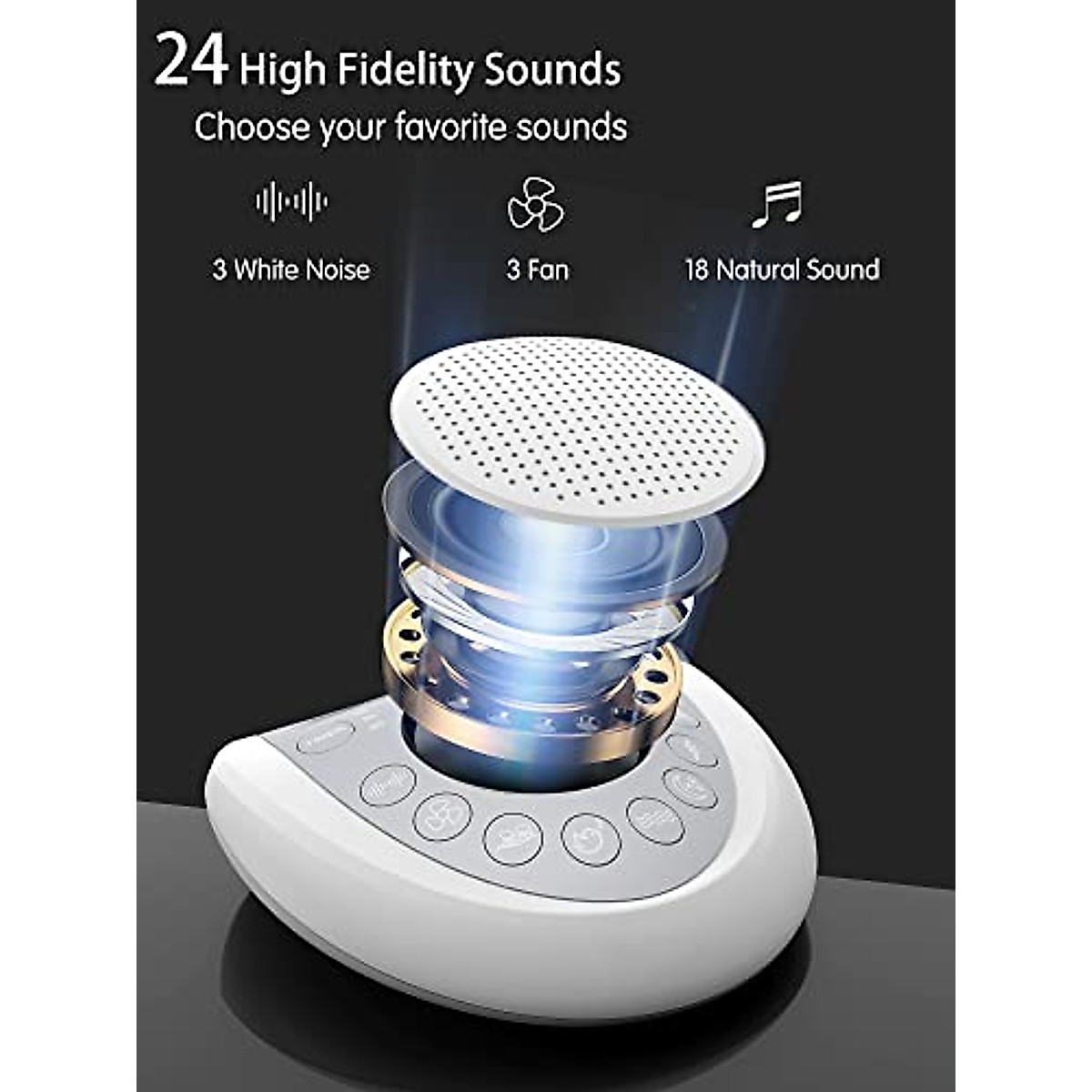 Sound Machine, White Noise Machine for Sleeping Adults Baby Kids, Portable Sound Therapy with 24 Soothing Sounds, Timer&Memory Function, Plug in or Battery Operated, 5 Volume Levels, USB Charge Port