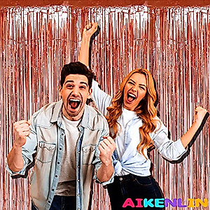 4 Pack 3.2Ft x 9.8Ft Rose Gold Foil Fringe Curtain Backdrop, Metallic Tinsel Foil Fringe Streamers Curtains for Party, Photo Booth Props, Birthday, Wedding, Christmas Party Decoration Supplies