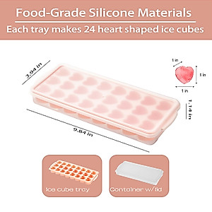 2 Pack Heart-Shaped Ice Cube Trays with lid and bin - 48 Holes Silicone Mini Heart Ice Cube Tray, BPA Free and Dishwasher Safe, Heart Shape Ice Cube Mold, Easy to Remove