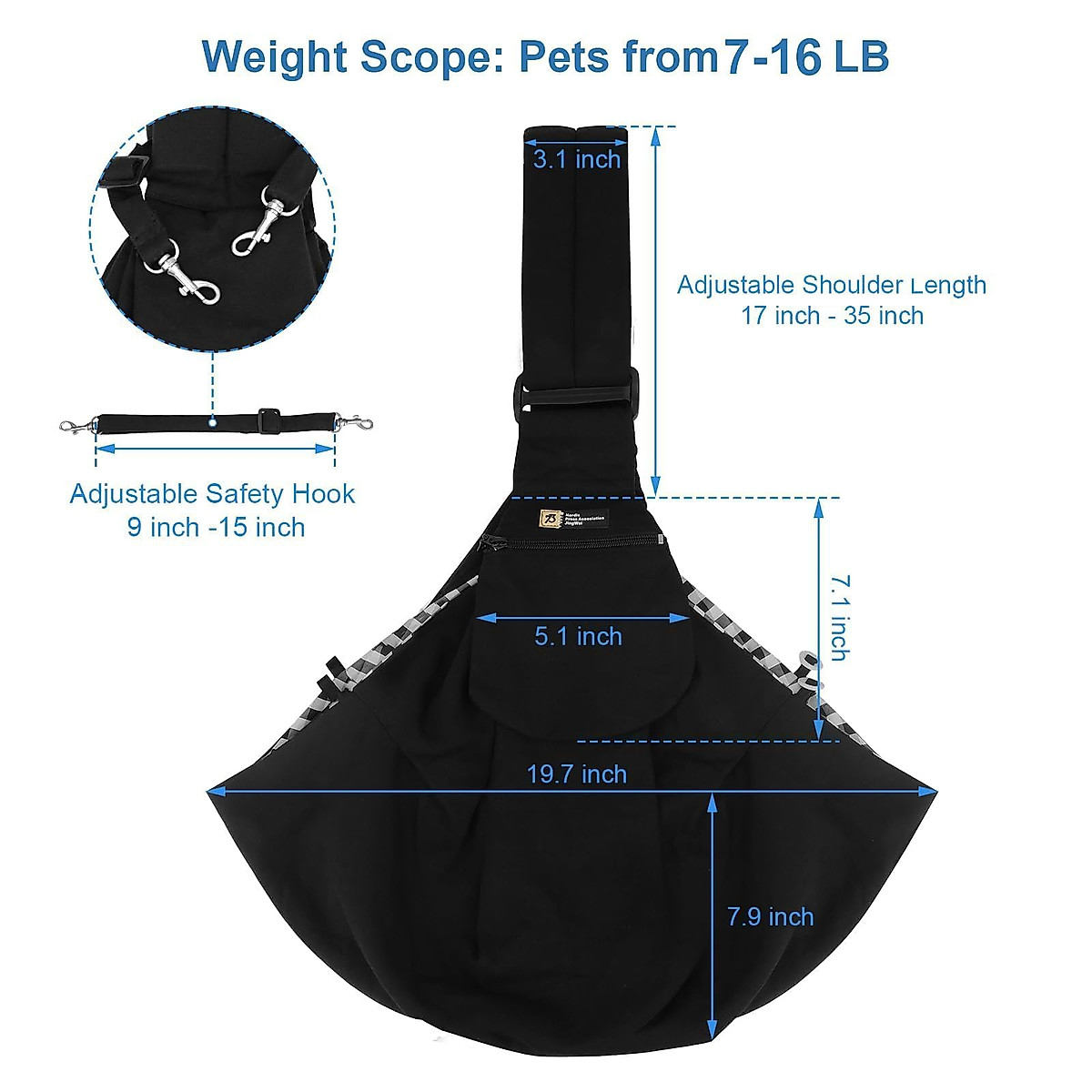 Upgraded Hands-Free Dog Sling Carrier - Reversible, Adjustable, with Pocket, Puppy Sling, Suitable for Dogs up to 15LB, Great for Travel and Daily Outings