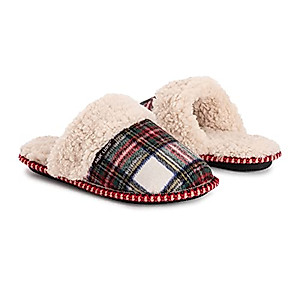 MUK LUKS Women's Frida Scuff Slippers, White Plaid, 9-10