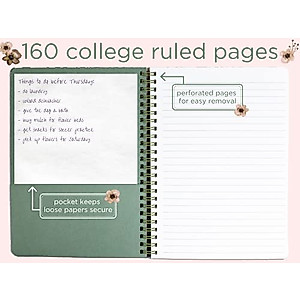 Steel Mill & Co Cute Green Mini Spiral Notebook, 8.25" x 6.25" Journal with Durable Hardcover and 160 Lined Pages, Woodland Floral