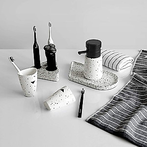 Soap Dispenser Hand Soap Dispenser 5-Piece Bathroom Accessory Set Terrazzo Lotion Dispenser, Mouthwash Cup, Toothbrush Holder, Tray Nordic Style Bathroom Set Decoration Gifts Manual Soap Dispenser Soa