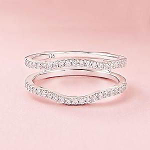 SHELOVES Curved Ring Guard Enhancer Cubic Zirconia Stack Wrap for Engagement Ring 925 Sterling Silver 7