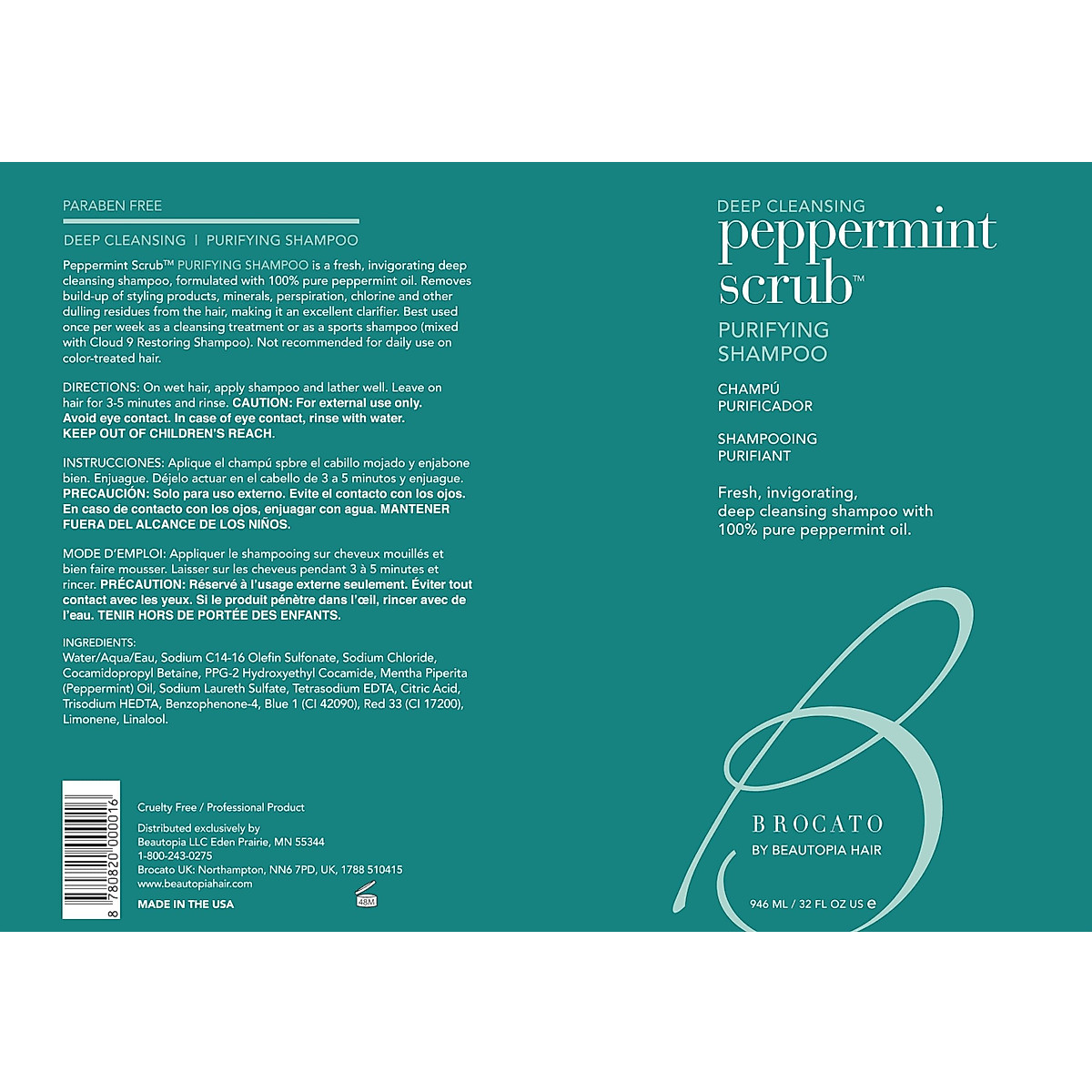 Brocato Peppermint Scrub Shampoo and Conditioner Liter Duo, 32oz Each | Fresh, Invigorating, Cleaning & Moisturizing | Pure Peppermint Oil For All Hair Styles