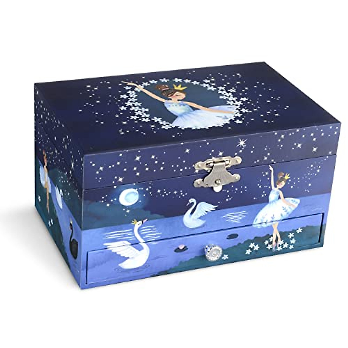 Jewelkeeper Girl's Ballerina Musical Jewelry Storage Box with Pullout Drawer, Glitter Design, Swan Lake Tune