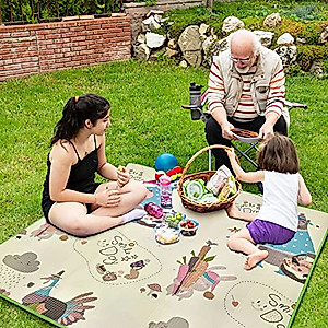 WHITEMPTER Baby Play Mat, Large Waterproof Activity Playmatfor Baby, Easy to Clean, Anti-Slip Reversible Foam Playmat for Baby Toddlers Kids, Double Cartoon Design, 50" x 50"