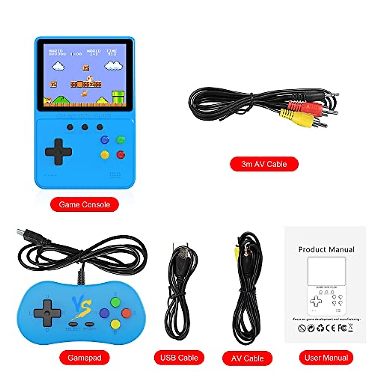 Heiko Retro Portable Handheld Game Console to Experience 500 Classic Games Anytime Anywhere, 3.5In Screen Video Game Console 1200mAh, Handheld Video Game Support for Connecting TV & Two Players(Blue)