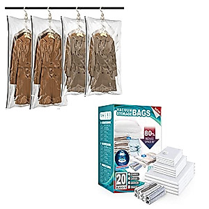 TAILI Hanging Vacuum Storage Bags Variety 4 Pack and Jumbo Vacuum Storage Bags Variety 20 Pack, Meet Variety Storage, Saving More Space
