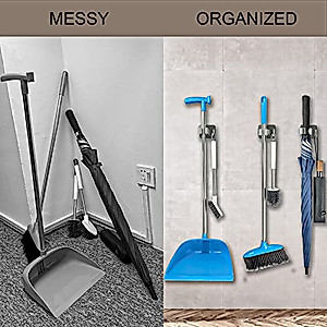 H S T Mop Broom Holder (2-Pack), No Drilling 304 Stainless Steel Broom and Mop Holder for Home, Kitchen, Storage Room