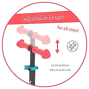 Chillafish Scotti Glow 3-Wheel Lean-to-Steer Scooter with Light-up Wheels, twintip Antislip Deck and Integrated Brake, Adjustable Height Handlebars, Comfy handgrips, for All Ages 3 and up, Red