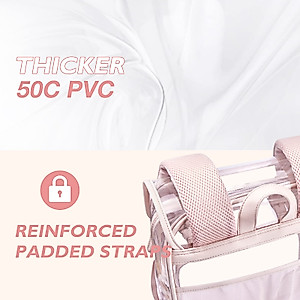 mommore Clear Backpack Heavy Duty Thick PVC Transparent Backpack with Leather Trim Large Capacity See Through Backpack