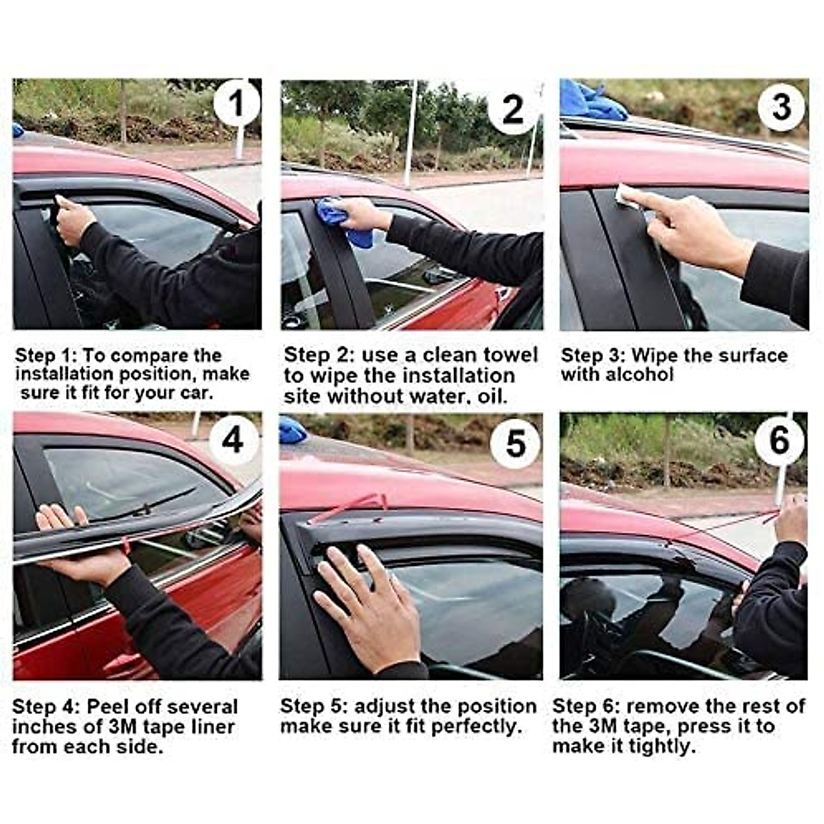 Smoke Tinted Tape-On Side Window Visor Deflectors Rain Guards for Honda Civic Sedan 2022 - 2023 Lx Ex Si Hpt Sport Touring