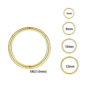 4Pcs 18G Surgical Stainless Steel Hoop Nose Ring Gold Septum Cartilage Helix Daith Tragus Hoop Earrings Hypoallergenic Body Piercing Jewelry for Women Men(18G Gold)