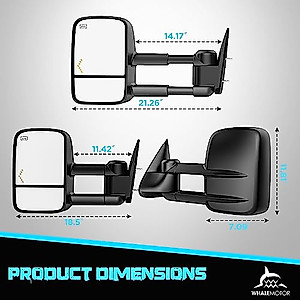 Heated Tow Mirrors Compatible with 2014 2015 2016 2017 2018 Chevy Silverado & GMC Sierra 1500, 2015-2018 2500 3500 HD, Extended Trailer Towing Side Mirrors w/LED Arrow Turn Light
