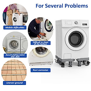 OREKO Mini Fridge Mobile Base Stand Adjustable Washer Dryer Refrigerator Stand With 4 Dual-wheel And 8 Lifting Feet (Double-tube)