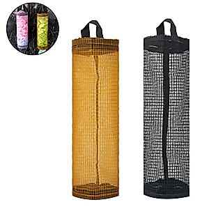 JANKOW 2PC Rubbish Bags Dispenser for Kitchen, Hanging Mesh Folding Garbage Bags Organizer, Transparent Plastic Bags (Trash Bags) Holder Recycling Grocery Pocket Container(Orange + Black)
