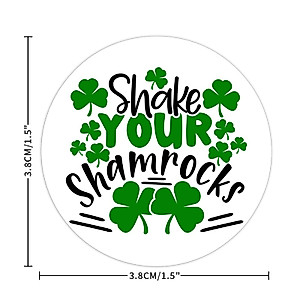 50 PCS Shake Your Shamrocks with Green Lucky Shamrock Stickers 1.5in Patrick Day Gift Stickers Round Tag Envelope Seals for Laptop Bottle Bags St.Patrick's Day Gifts for Girls Kids Men Women
