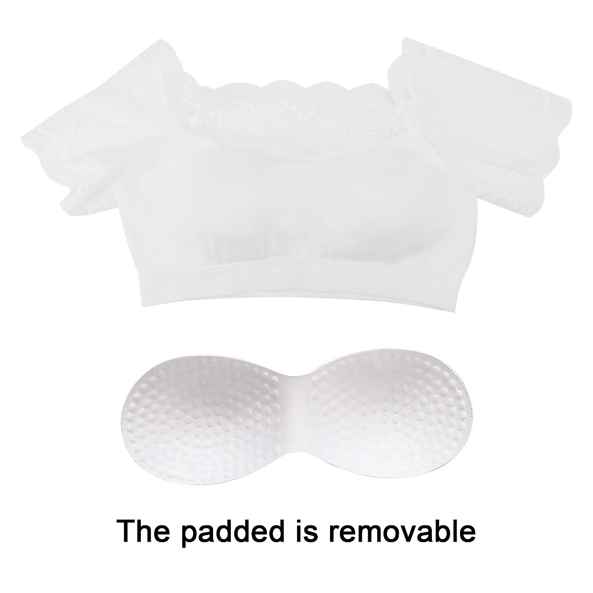 DRESHOW Lace Bralette Tank Tops Wireless Bra Lace Crop Top Padded Stretch Spaghetti Thin Strap Yoga Sports Bra for Women 92.5-165 Lbs