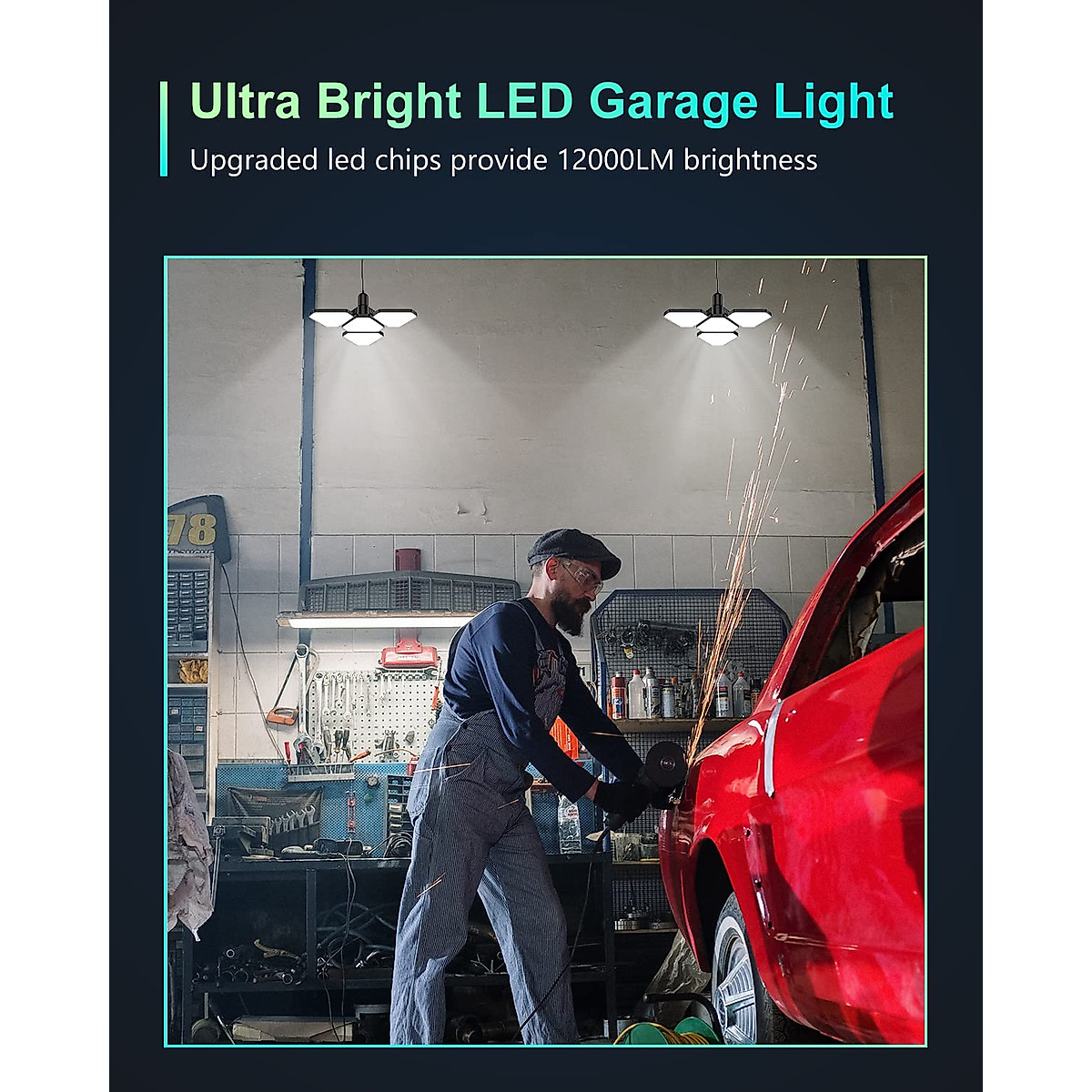 Garage Light 120W - 12000LM 6000K LED Garage Light with 3 Deformable Panels, Screw in Garage Lights Ceiling Led, E26/E27 Garage Lighting Bulb for Garage, Attic, Basement, Barn, Workshop - 1 Pack